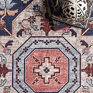 nuLOOM Amber Machine Washable Floral Aztec Area Rug, 4' x 6', Rust