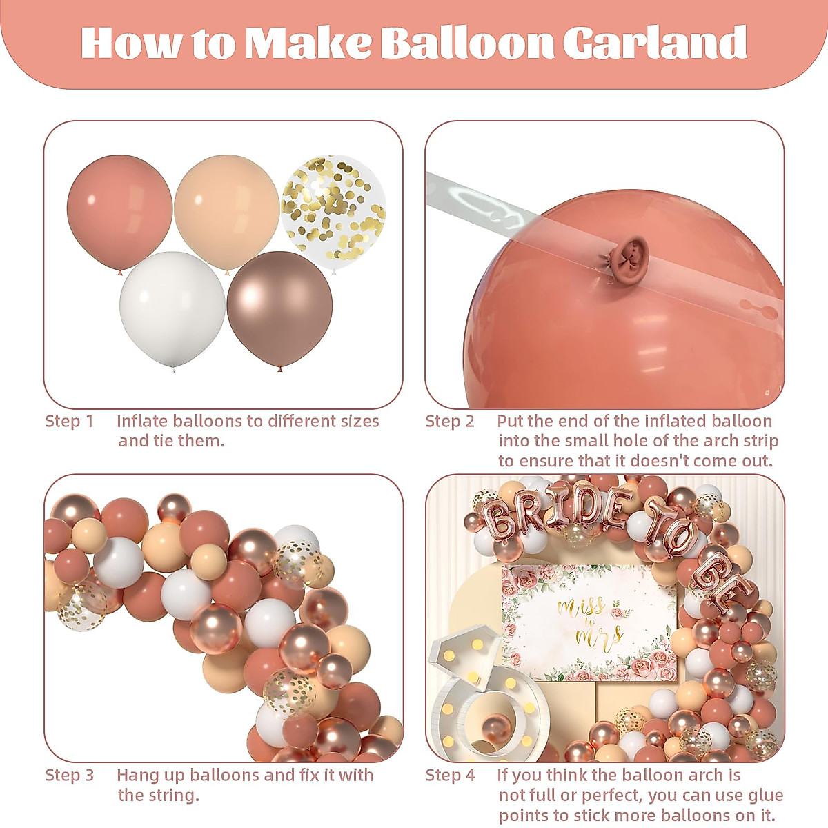 Bachelorette Party Decorations, LYVEEF Rose Gold Bridal Shower Decor, 111 PCS Blush Pink Balloons Garland Arch Kit with Bride To Be Balloons, Confetti Balloons, DIY Marquee Light Up Ring and Backdrop