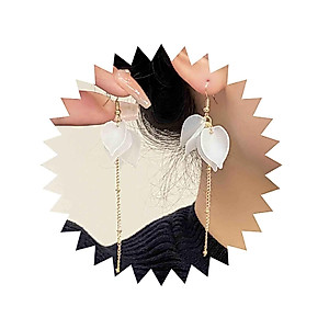 Sttiafay Vintage Acrylic Flower Petal Drop Earrings Gold Long Tassel Chain Earrings White Resin Flower Hook Earrings Wedding Flower Earrings Jewelry for Women and Girls