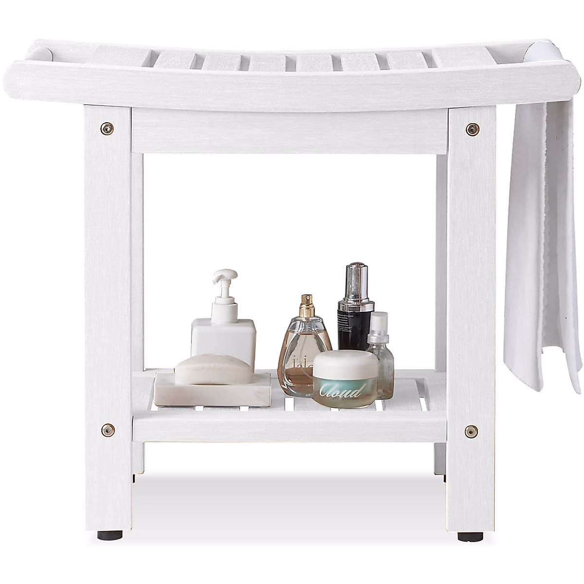 ACUEL Poly Lumber Shower Bench Seat, Larger Size 22" x 13", Shower Benches for Inside Shower, Waterproof Shower Stool with Handles & Storage Shelf, Shower Chair for Bathroom, Bath Stool (White)