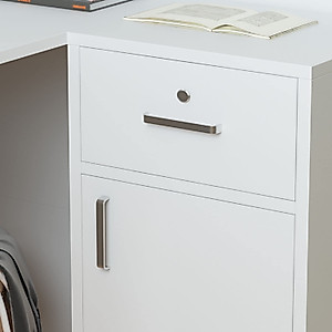 FAMAPY Modern Reception Desk Front Desk Reception Counter, Large Storage Shelves and Drawers, Retail Counter for Reception Room White