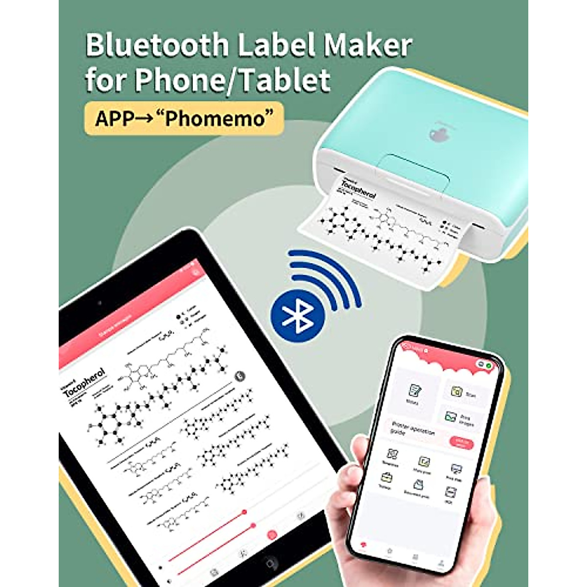 Phomemo M04S Portable Thermal Printer Sticky Note Printer, Bluetooth Label Printer, Support 2/3/4 inch Printing Width, 300 dpi,Compatible with iOS + Android, Suitable for Labels, Notes, documents