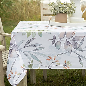 Benson Mills Spillproof Spring/Summer Fabric Outdoor Tablecloth with Umbrella Hole, Zippered Table Cloth for Rectangle Tables, Picnic/Patio Table (60" x 84" Rectangular with Umbrella Hole, Botanica)