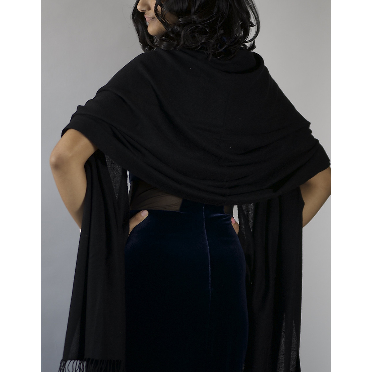Cashmere Shawl Scarf Handmade 100% Pure Lightweight Oversized (Black)