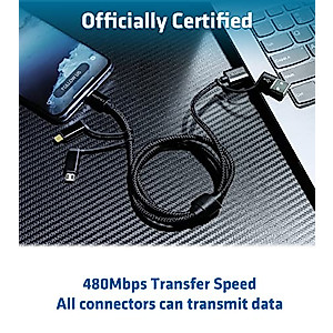 CHAFON USB C Multi Fast Charging Cable PD 60W Nylon Braided Cord 5-in-1 3A USB A/C to Type C/Micro USB Charger Adapter Compatible Samsung Galaxy S20 LG Sony iPad Pro 2018 Android(3.3FT)