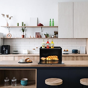 DECOCIAGA Bread Box for Kitchen Countertop, Large Capacity Bread Storage Container for Homemade Bread, Wooden Bread Holder Bread Bin for Kitchen Counter Corner, Cabinet, Pantry, Cupboard (Black)