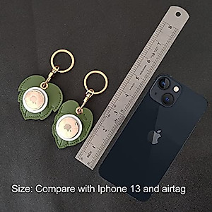 2 Pack Leather Airtag Keychain Case Holder, Cute Kawaii Accessories Suitable for Airtag (2 Types of Leaves)