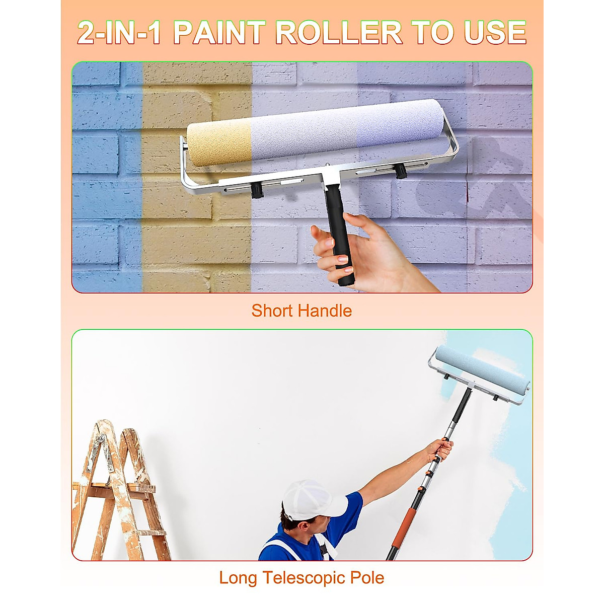 Buyplus 18 Foot High Reach Paint Roller with Lightweight Sturdy Aluminum 3-12FT Telescoping Extension Pole, Multi-Function Paint Roller Kit, House Paint Roller Brush for Walls, Ceiling, Decks, Doors