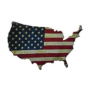 Rogue River Tactical USA American Flag Metal Tin Sign, 14x8 Inch, Wall Décor -Man Cave Bar US United States Rustic Cut Out Outline