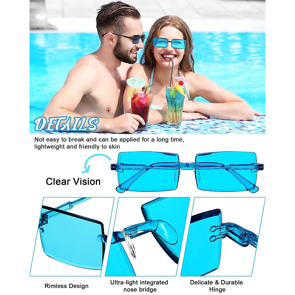 LEIFIDE 36 Pairs Frameless Rectangle Sunglasses Plastic Rimless Sunglasses Candy Color Vintage Glasses for Women Men Unisex Sun Protection, Multicolor