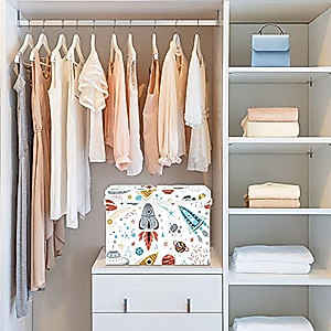 Krafig Cartoon Space Foldable Storage Box Large Cube Organizer Bins Containers Baskets with Lids Handles for Closet Organization, Shelves, Clothes, Toys