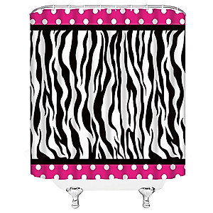 Zebra Print Shower Curtain Black White Zebra Stripe White Polka Dot on Pink Creative Patchwork for Girls Woman Modern Romance Fabric Bathroom Decor Curtain with Hooks,70Wx70H Inch