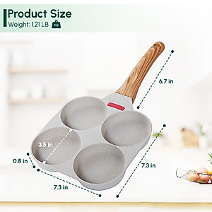 HorizonNest Egg Frying Pan Nonstick: 4 Cup Light Grey Skillet for frying Eggs, Pancake, Omelet, etc. Perfect for Breakfast. Suitable for Gas Stove & Induction Compatible