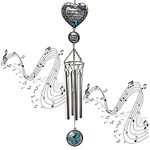 Memorial Windchimes Condolence - When Tomorrow Starts Without Me I'm Always in Your Heart Saying - Heart and Butterfly Design Garden Wind Chime - in Loving Memory Chimes - Sorry for Your Loss Gifts