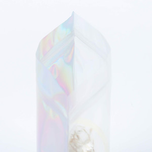 QQ Studio Pack of 100 Windowed or Double Sided Holographic Stand Up Packaging Bags with QuickQlick™ Seal for Food and Snacks (Clear & Silver Base Hologram, 11x16cm (4.3x6.3"))