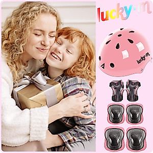 Kids Helmet and Pads Set Toddler Youth Bike Helmet with Knee Pads Elbow Pads Wrist Guards for Skateboard Bike BMX Hoverboard Scooter Rollerblading (Bright Pink, Small(3-8 Years Old))