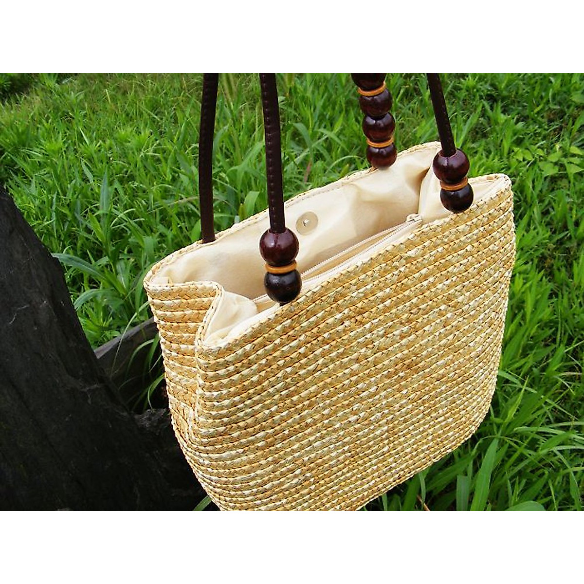 TONWHAR European Style Straw Bag Purse Woven Summer Beach Tote for women (Natural)