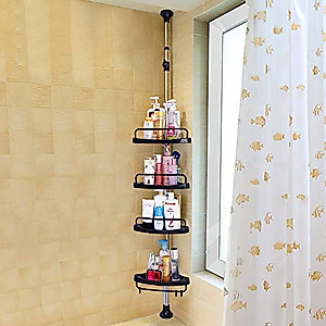 BAOYOUNI 4-Tier Shower Corner Caddy Tension Pole Adjustable Bathroom Shelf Floor to Ceiling Storage Rack Organizer Holder - No Drilling - Black