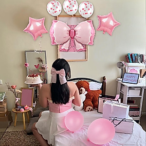 Pink Bow Birthday Party Decorations,Coquette Birthday Decorations Girl Bow Theme Birthday Party Decor Pink Bow Balloon Bow Happy Birthday Banner for Girl 1st 2nd Birthday