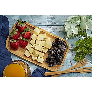 Bamboo Serving Platter Tray Cheese Charcuterie Decorative Bathroom Kitchen Dish Eco-Friendly Wood (Mini Small Medium, Natural Bamboo)