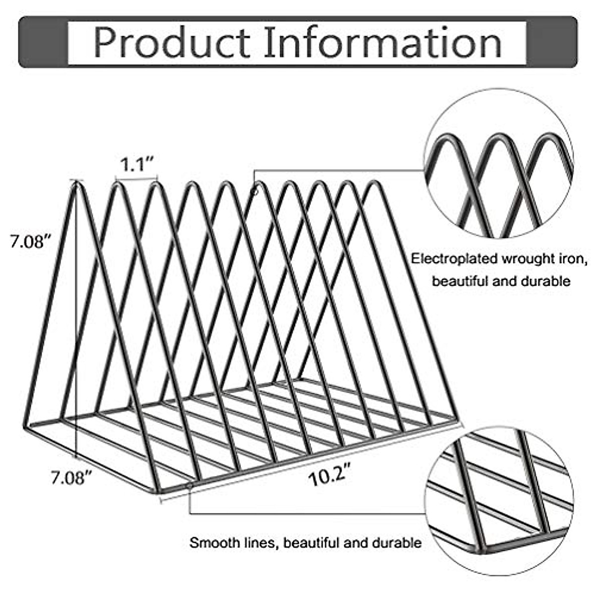 Pashion Vinyl Record Stand Holder, Desktop Album Storage Rack, Triangle Vinyl Record Shelf Display Vinyl Coated Metal Wire Rack Functional & Stylish Display Rack for Office Home