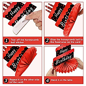 Red and Black Birthday Decorations Table Honeycomb Centerpieces, 8Pcs Red Black Happy Birthday Table Topper Sign Party Supplies for Men Women, 16th 21st 30th 40th 50th 60th Birthday Table Décor