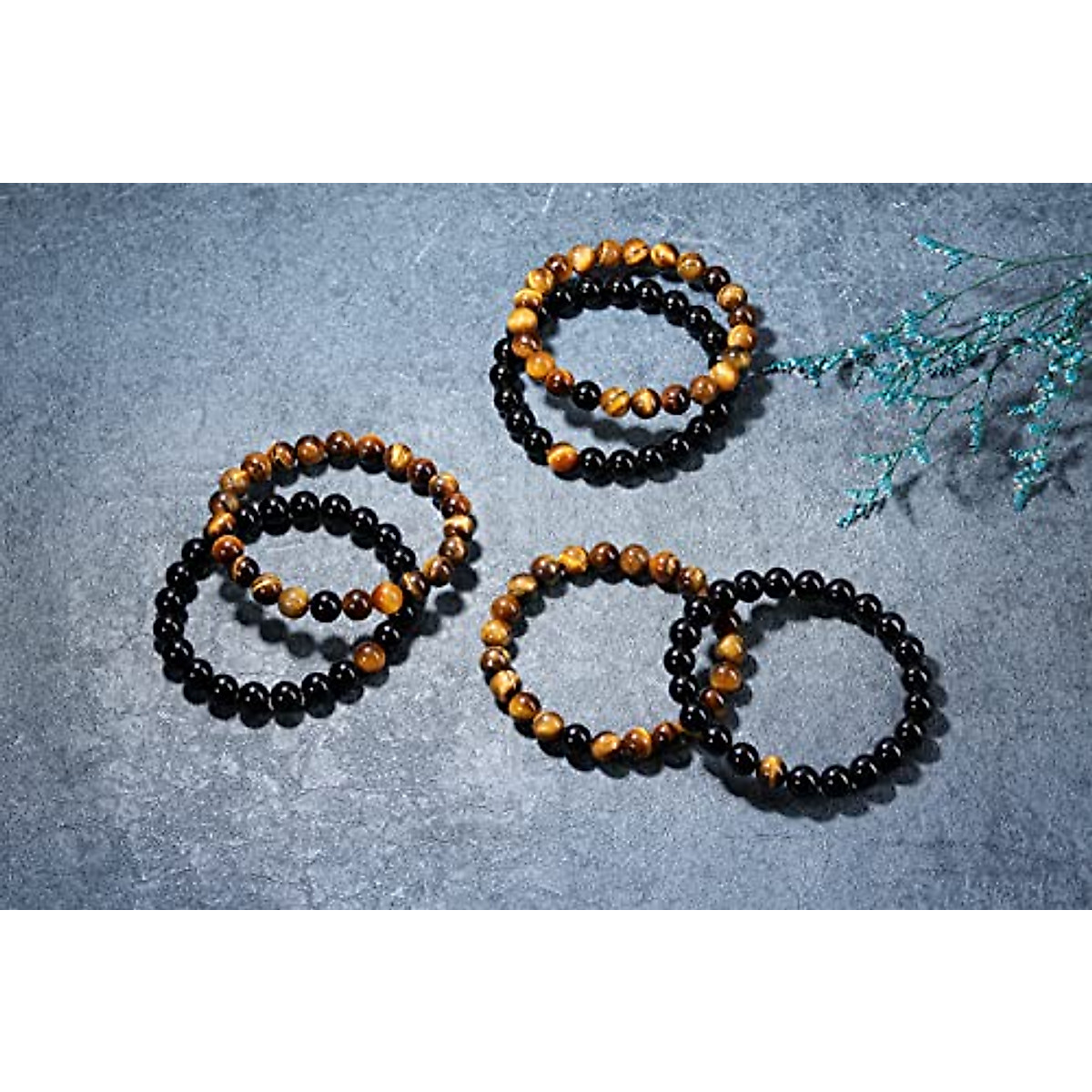 Jovivi 2pcs 8mm Black Obsidian & Tiger Eye Healing Crystal Stone Stretch Bracelets Handmade Natural Round Gemstone Beaded Energy Beads Chakra Bracelet for Women Men Couples Distance Gifts