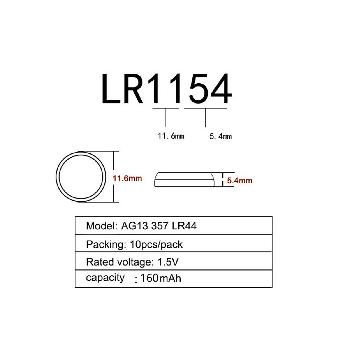 Cotchear 10Pcs AG13 LR44 Batteries 357A L1154 Battery 1.5V 357 S76E G13 LR1154 SR44 Alkailine Button Cell