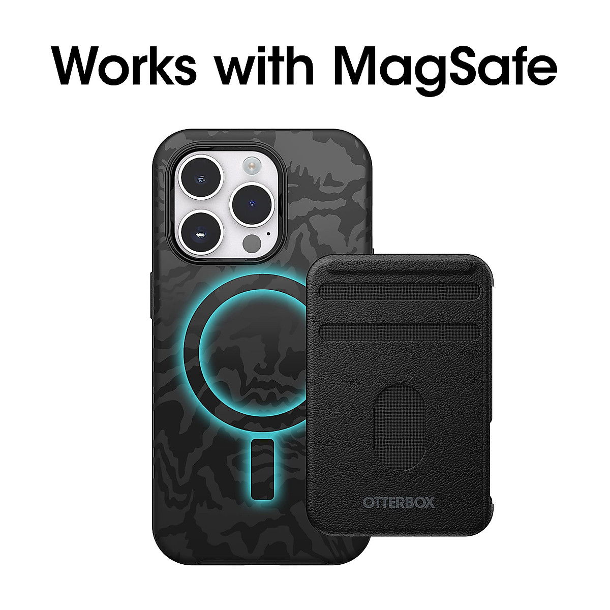 OtterBox Symmetry Series Series+ Graphics Antimicrobial Case with MagSafe for iPhone 14 Pro (ONLY) - Rebel (Black)