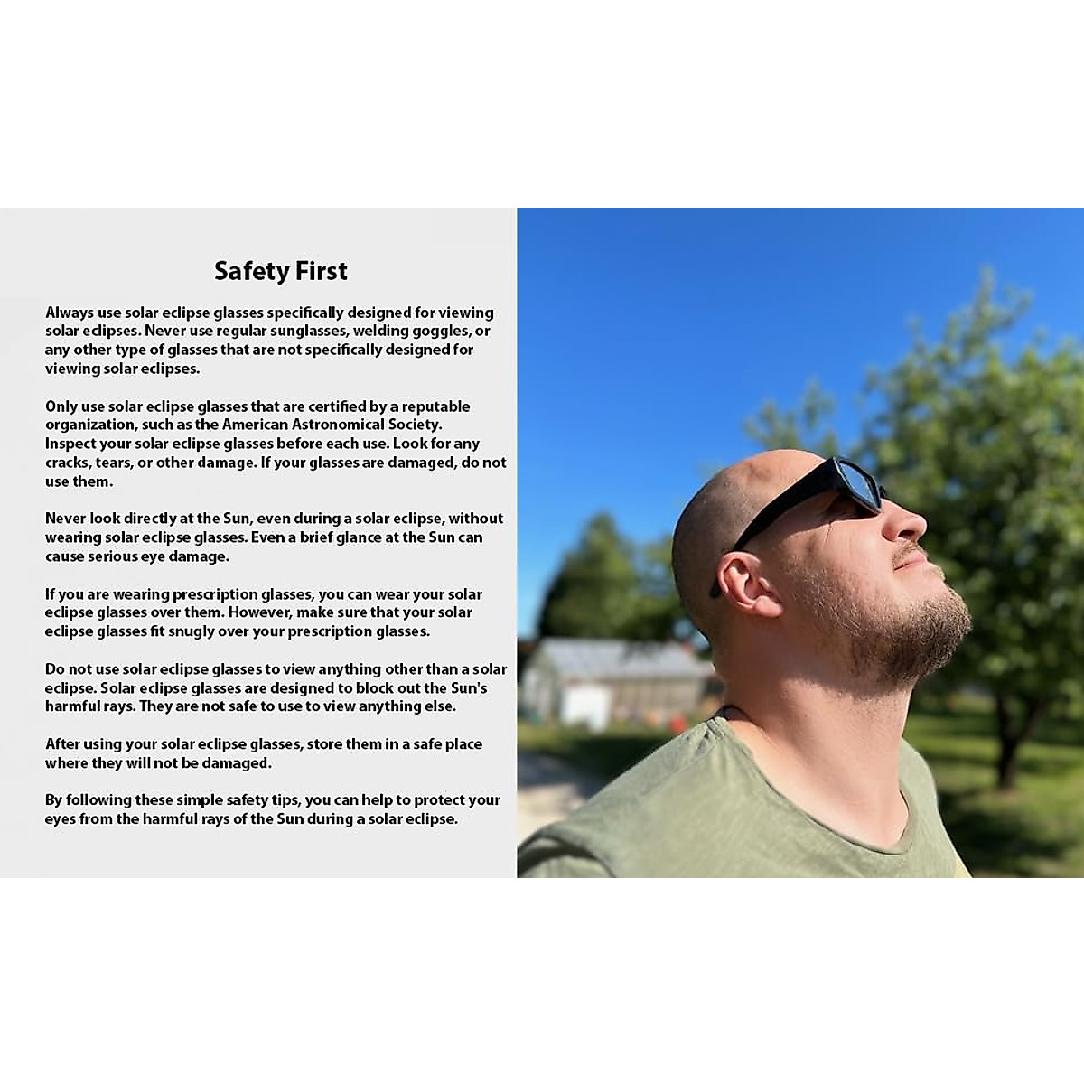 Premium Plastic Eclipse Viewing Glasses - ISO 12312-2 Compliant, AAS Recognized For Safe Sun Viewing of April 8, 2024 Total Solar Eclipse in USA