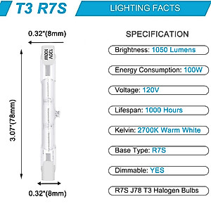 XBOCMY 5 Pack Halogen R7S 78mm T3 100W Dimmable 1050lm J-Type 120V R7S Base Warm White 2700K Double Ended Halogen Light Bulbs for Work, Security, Landscape Lights, Floor Lamps