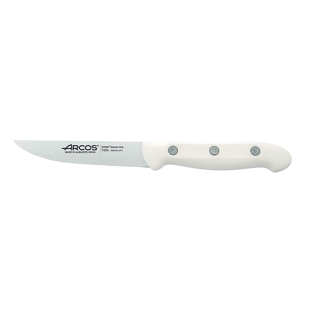 Arcos Vegetable Knife 4 Inch Nitrum Stainless Steel and 100 mm blade. Professional Knife for Peeling Fruits and Vegetable. Ergonomic Polyoxymethylene POM Handle. Series Artika. Color White