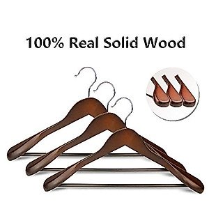 Coat Hanger 8-Pack, MEQUTION Wood Hangers Trouser Hangers Extra Wide Shoulder Wooden Hangers for Heavy Coat, Sweater, Skirt, Suit, Pants, Retro Finish (Walnut Finish)