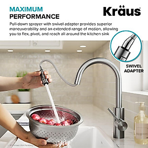 KRAUS Oletto™ Spot Free Stainless Steel Finish Dual Function Pull-Down Kitchen Faucet, KPF-2620SFS, 15 1/8 inch