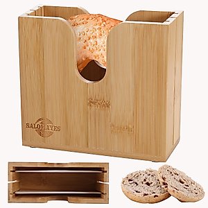 salomayes Bagel Cutter Slicer For Small And Large Bagels, Bagel Slicer Guillotine, Adjustable Bamboo Bagel Slicer With Non-Slip Pads