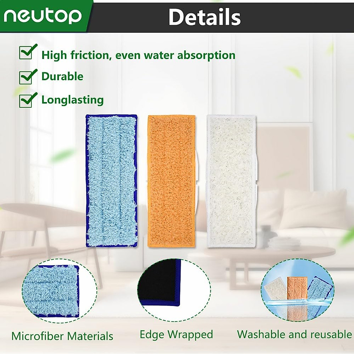 Neutop Mop Pads Compatible with iRobot Braava Jet 200 Series 240 241 244 245 250 Robot Mops, Washable and Reusable, 4 Wet 4 Dry 4 Damp.