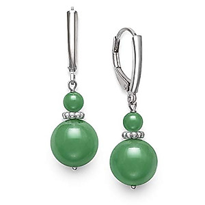 Sterling Silver Natural Green Jade Dangle Earrings