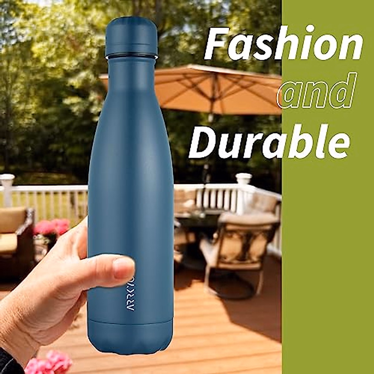 Stainless Steel Insulated Water Bottle, 17oz Metal Thermos Water Bottles, Leak Proof BPA-Free Dishwasher Safe Reusable Flask for Sports Travel, Navy Blue