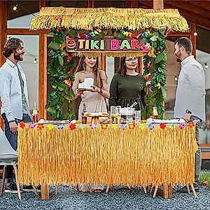 Auihiay 50PCS Tiki Bar Hut Kit, Tiki Hut Decoration Includes Tiki Bar, Banner, Roof, Palm Leaves, Flower Garland and Table Skirt, Great Hawaiian Pool Beach Luau Party Decor Supplies