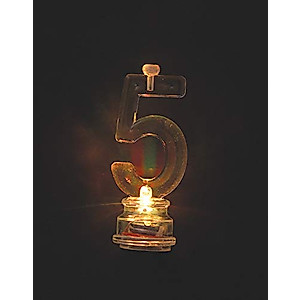 Unique Number 5 Flashing Candle Holder & Candles, 3", Multicolor