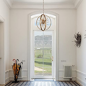 classy leaves Gold Chandelier, 6-Light Modern Globe Chandelier, Starburst Gold Pendant Light Fixture with Rotatable Framework for Kitchen Island, Foyer, Dining Room & Entryway, 18’’ D x 20.5’’ H