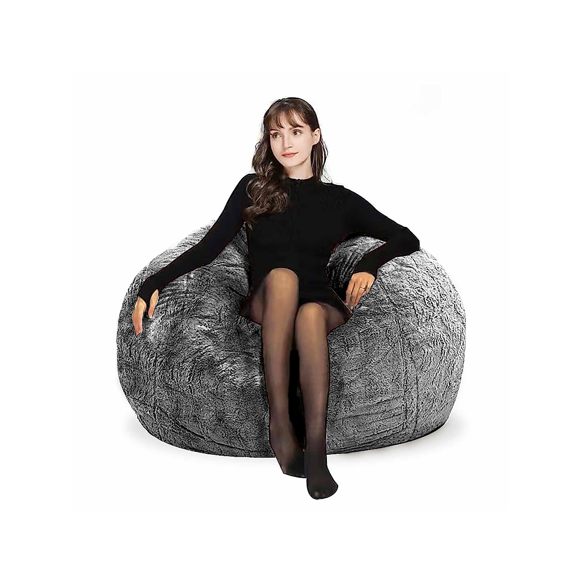 HDMLDP Bean Bag Chair for Adults Kids Without Filling Comfy Fluffy Oversized Round Big Joe Beanbag Chair Lazy Sofa Cover for Reading Chair Floor Chair, 5FT, Dark Grey