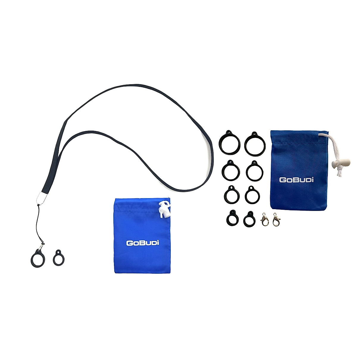 GoBUDi Lanyard Necklace Leash and Full Kit of rings to fit any device