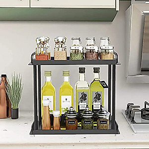HUFEEOH 2 Tier Bathroom Organizer Countertop, Under the Sink Organizer Kitchen Spice Rack Storage Shelf Minimalist Cosmetic Organizer Holder - Black