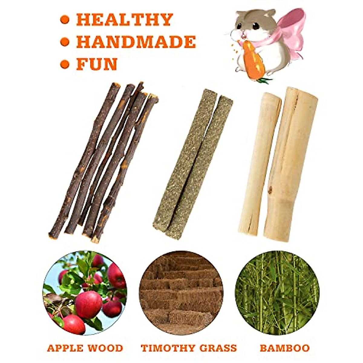 Sofier Hamster, Guinea Pig Toys Accessories Natural Chews for Teeth Rabbit Bunny Rat Chinchilla Hideout Ball Apple Wood Timothy Hay Sticks