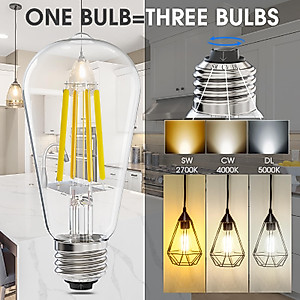 E ENERGETIC LIGHTING ST58/ST18, LED Filament Light Bulbs, 3CCT, 2700K/4000K/5000K,High Brightness, 7W, 60 W Equivalent,Classic Clear Glass, E26, 4 Pack