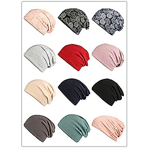 HONENNA Flower Printed Beanie Women Turban Headband Chemo Cap (Beige&Pink)