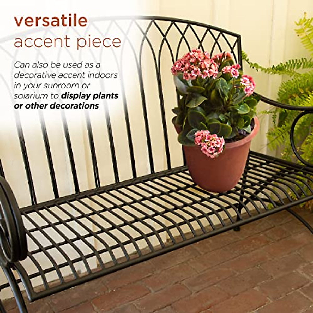 Alpine Corporation Alpine 44" L Indoor/Outdoor 2-Person Classic Metal Garden, Black Bench