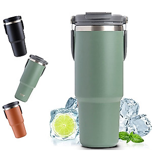Innopack outdoor high quanlity double wall vaccum tumbler with handle leakproof tumbler (30 OZ, Green)
