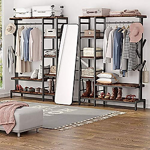 Tribesigns Free-standing Closet Organizer with Hooks, Heavy Duty Clothes Shelf Garment Rack with Shelves and Hanging Rod, Metal Clothing Storage for Bedroom, Capacity 450lb